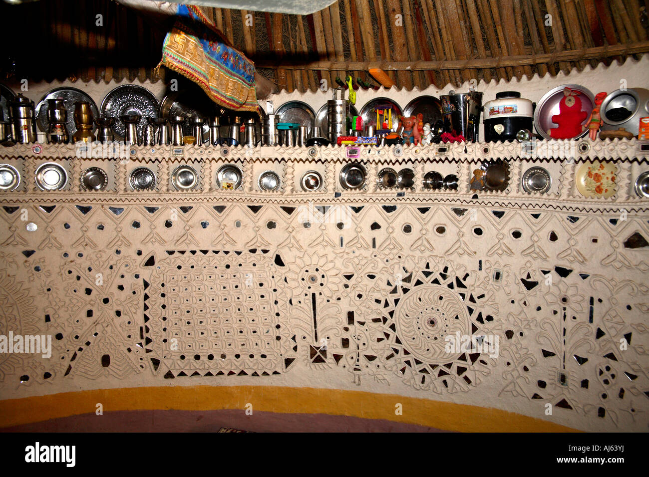Decorative walls of Mud House interior of Harijan tribe in Ludia ...