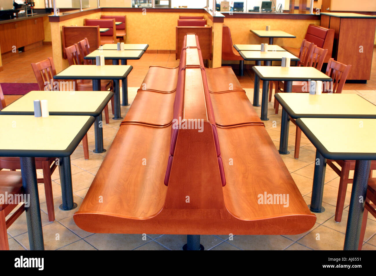 Empty table bench and chairs in a restaurant Stock Photo - Alamy