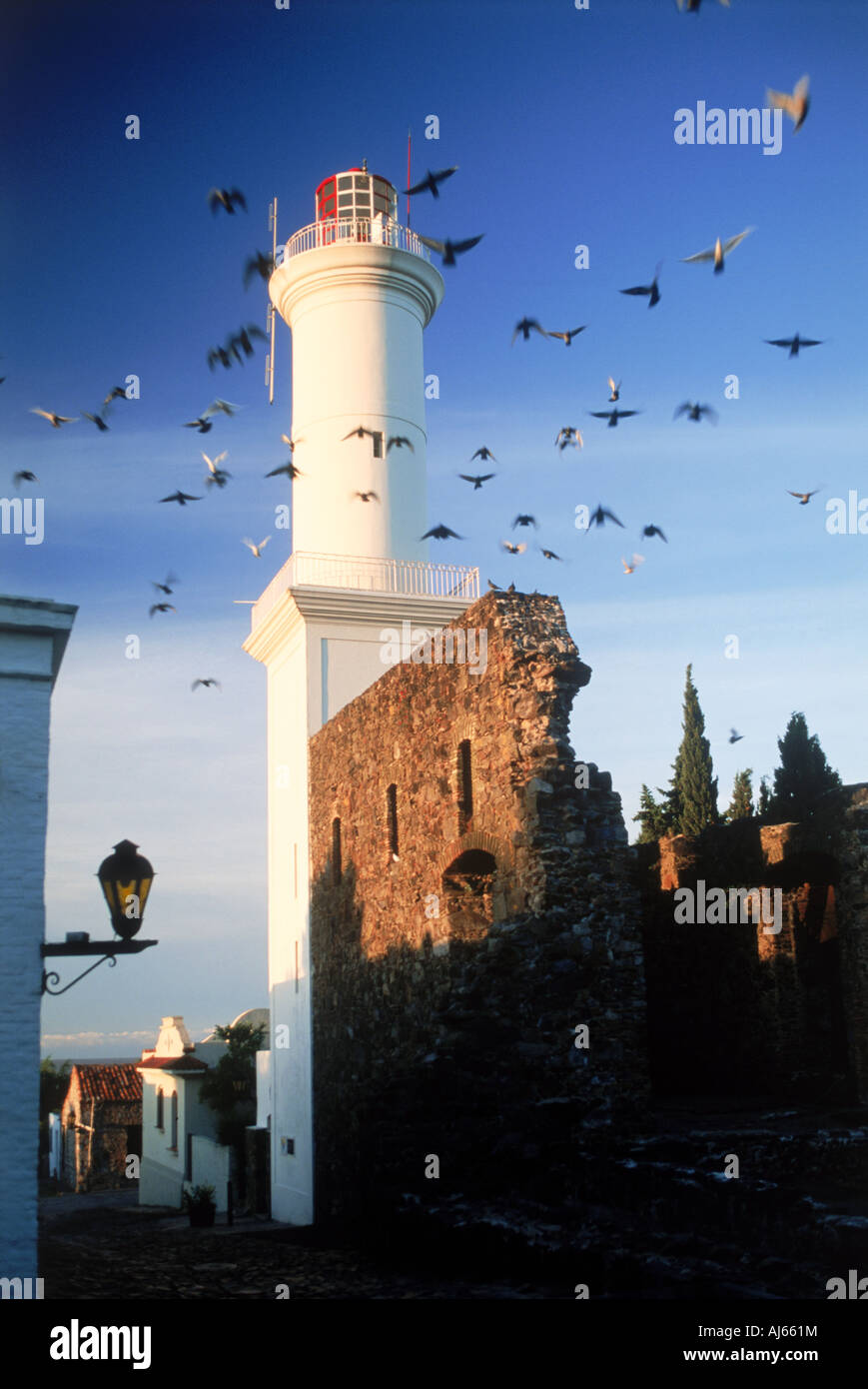 Lighthouse on side street in Colonia del Sacramento in Uruguay Stock ...
