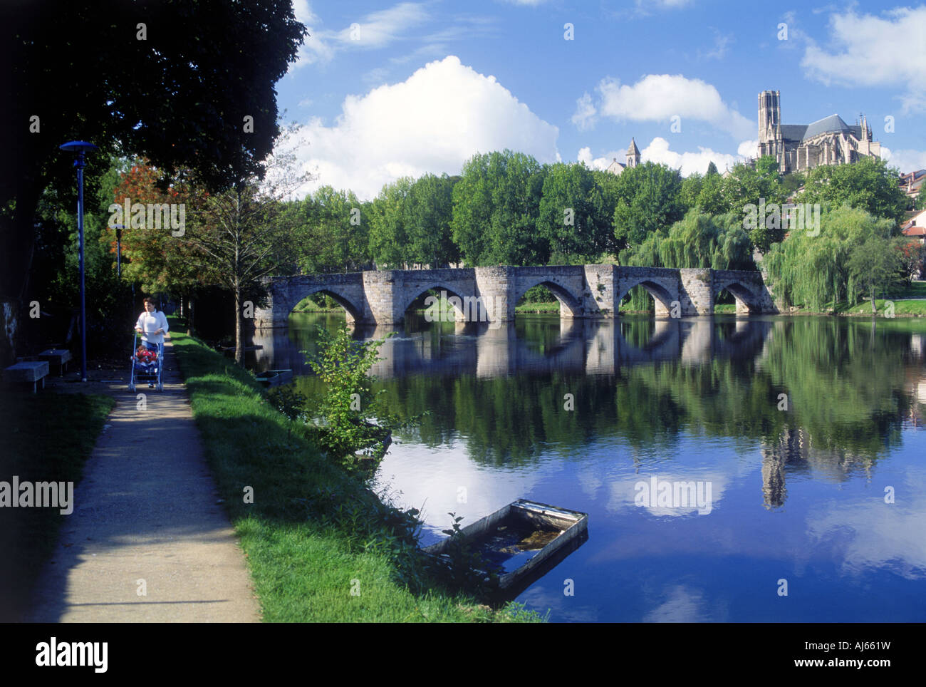 The Cathedral at Limoges with Pont Saint-Etienne over Vienne River in ...