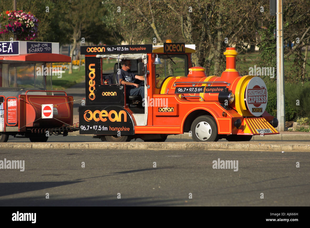 Little shuttle tourist road train Southsea Portsmouth Hampshire Stock ...