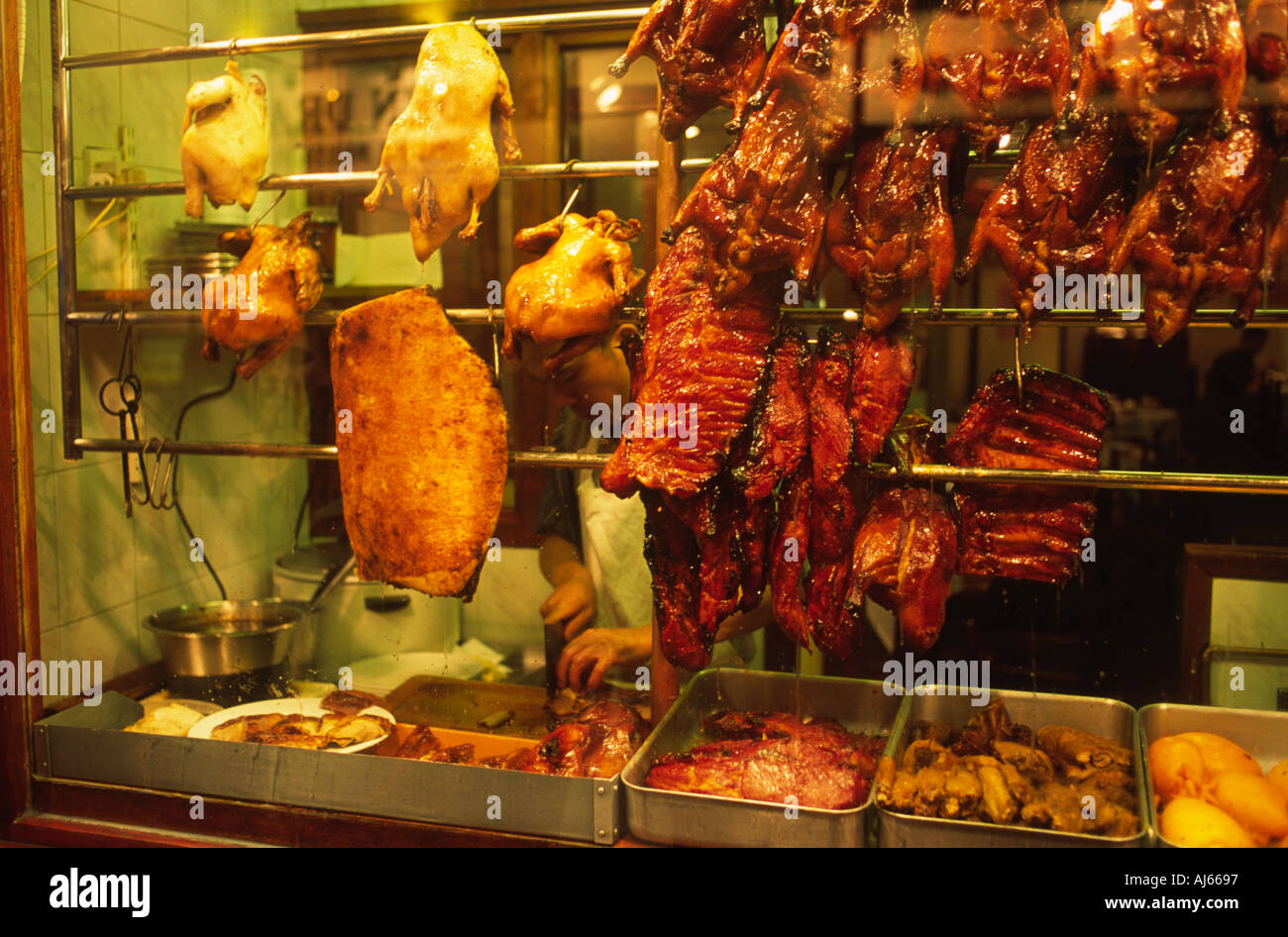 Chinese Restuarant With Cooked Foods On Display Soho London UK Stock ...
