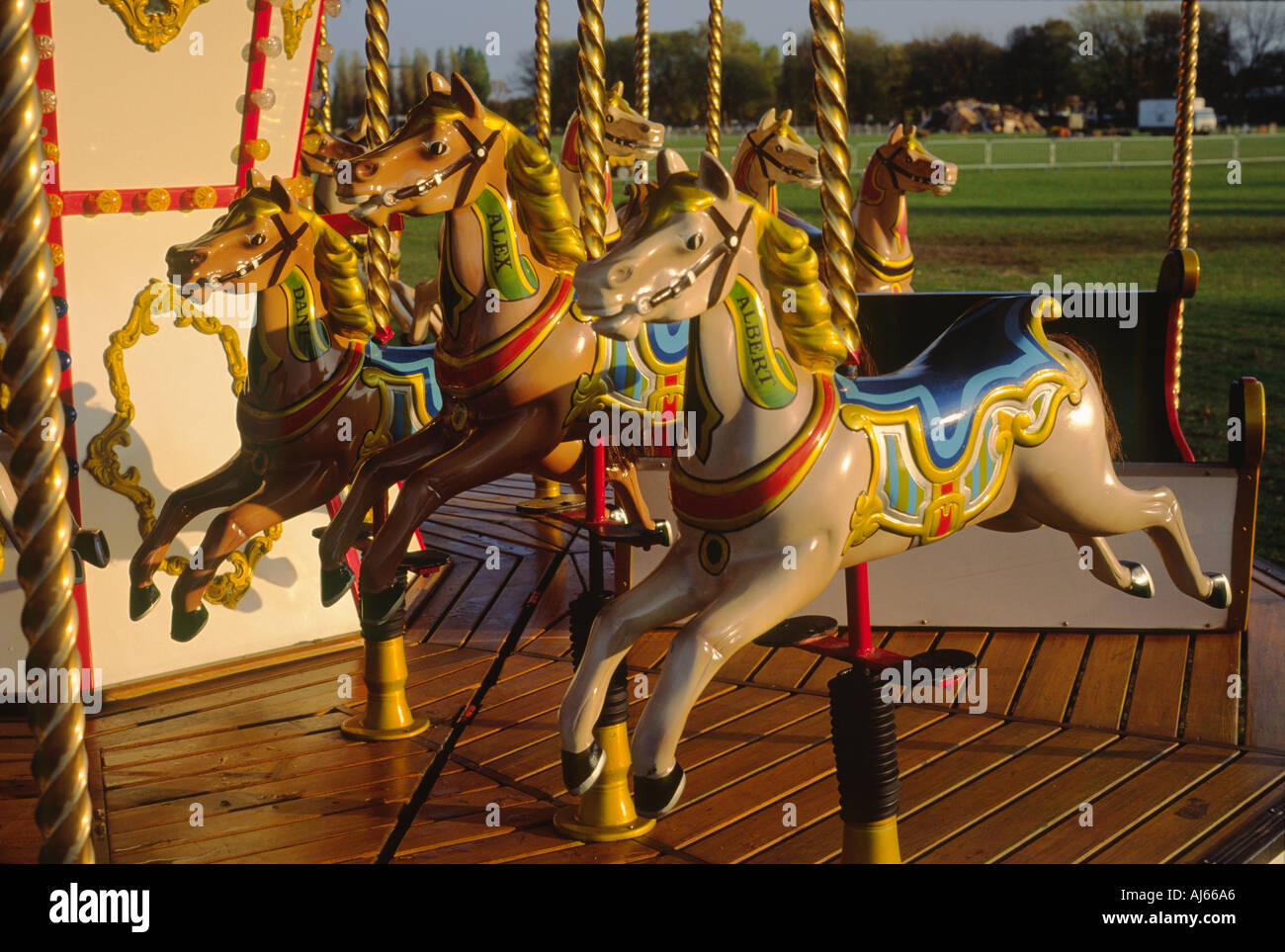 Horses on Merry Go Round UK Stock Photo - Alamy