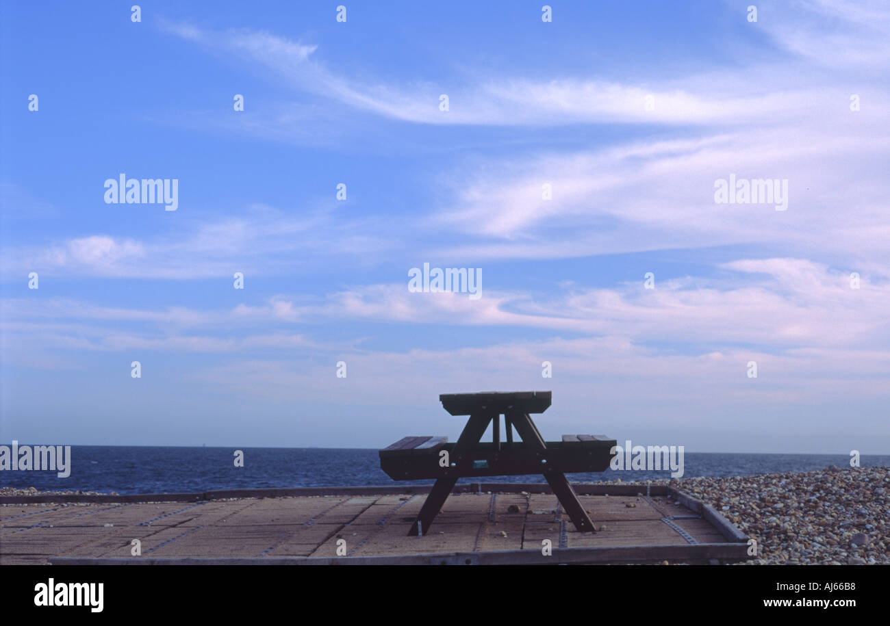Bench On Beach in Profile UK Stock Photo - Alamy