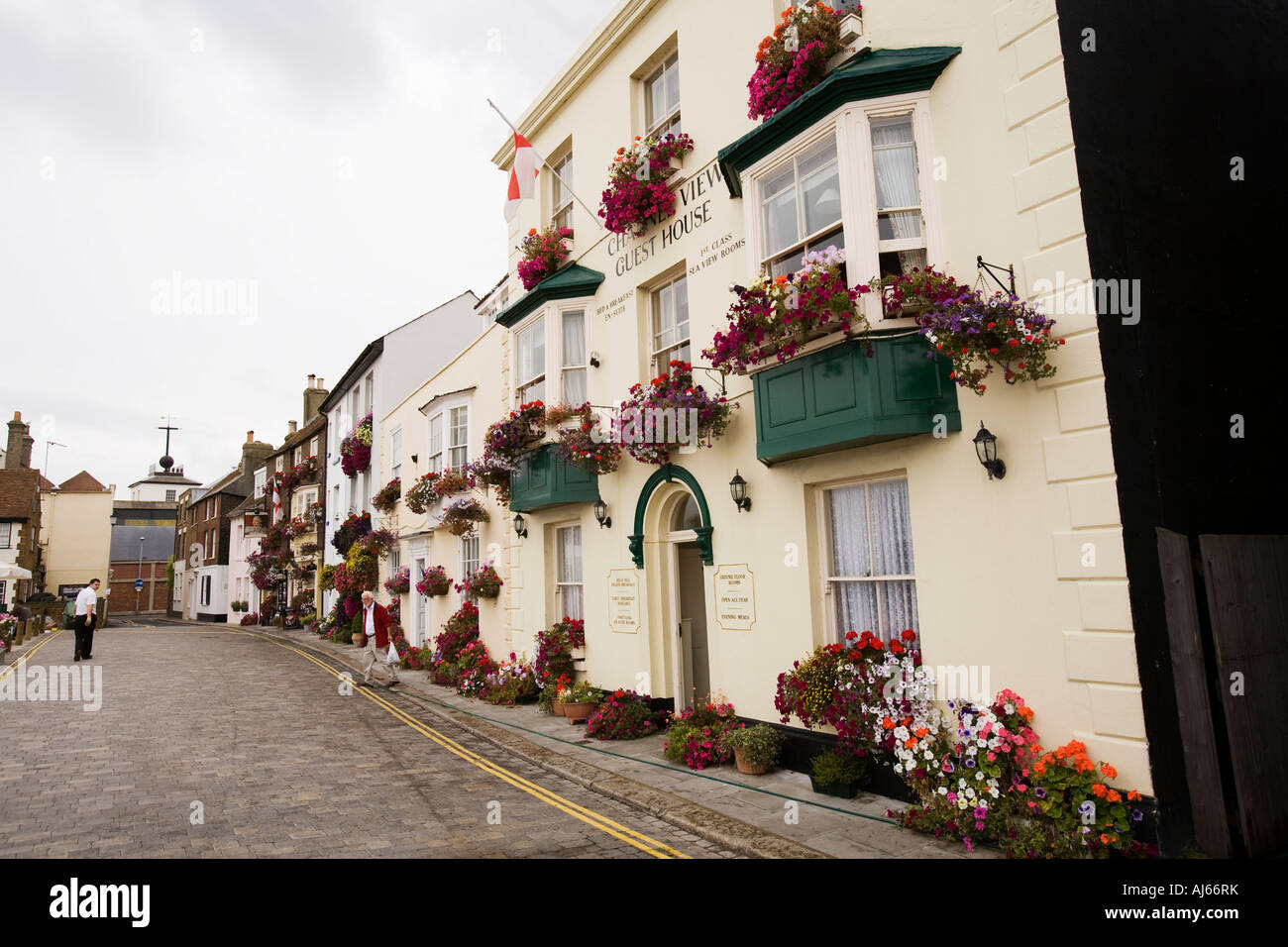 UK Kent Deal Beach Street seafront colourful floral display outside ...