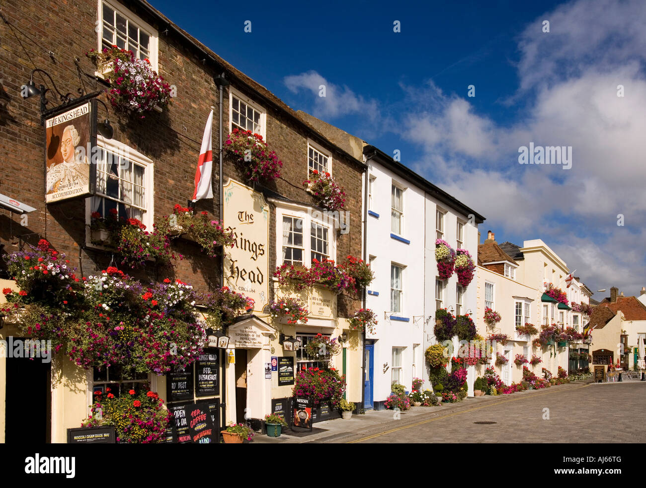 UK Kent Deal Beach Street seafront colourful floral display outside ...