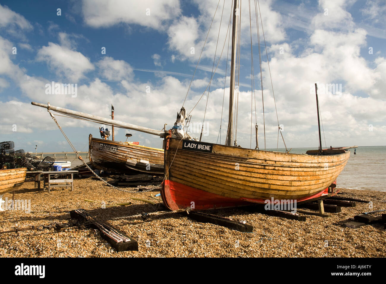 UK Kent Deal The Strand traditional wooden fishing boat Lady Irene on ...