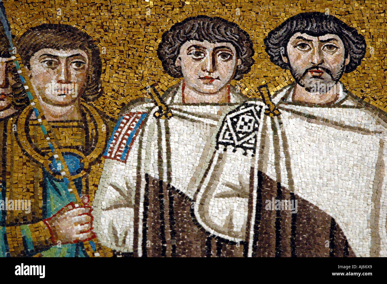 Detail of mosaics of Justinian in San Vitale Ravenna Emilia Romagna ...