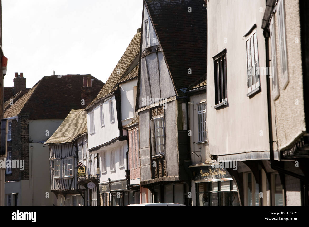 UK Kent Sandwich Strand Street The Weavers overhanging medieval timber ...