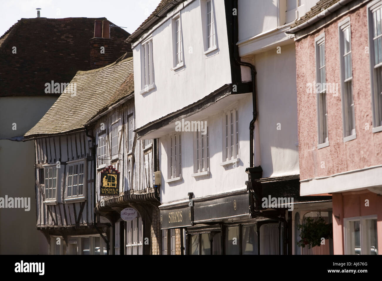 UK Kent Sandwich Strand Street The Weavers overhanging medieval timber ...