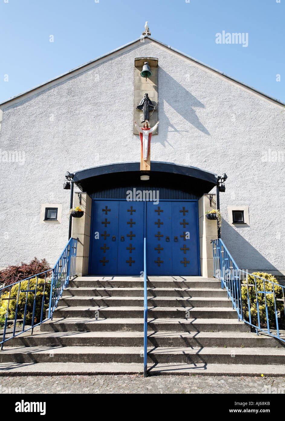 Portait of the front of the colourful Saint Kessogs Church, Balloch ...
