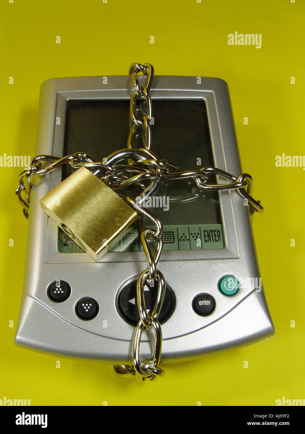 PDA with a chain and a lock Symbol for data security on mobile ...