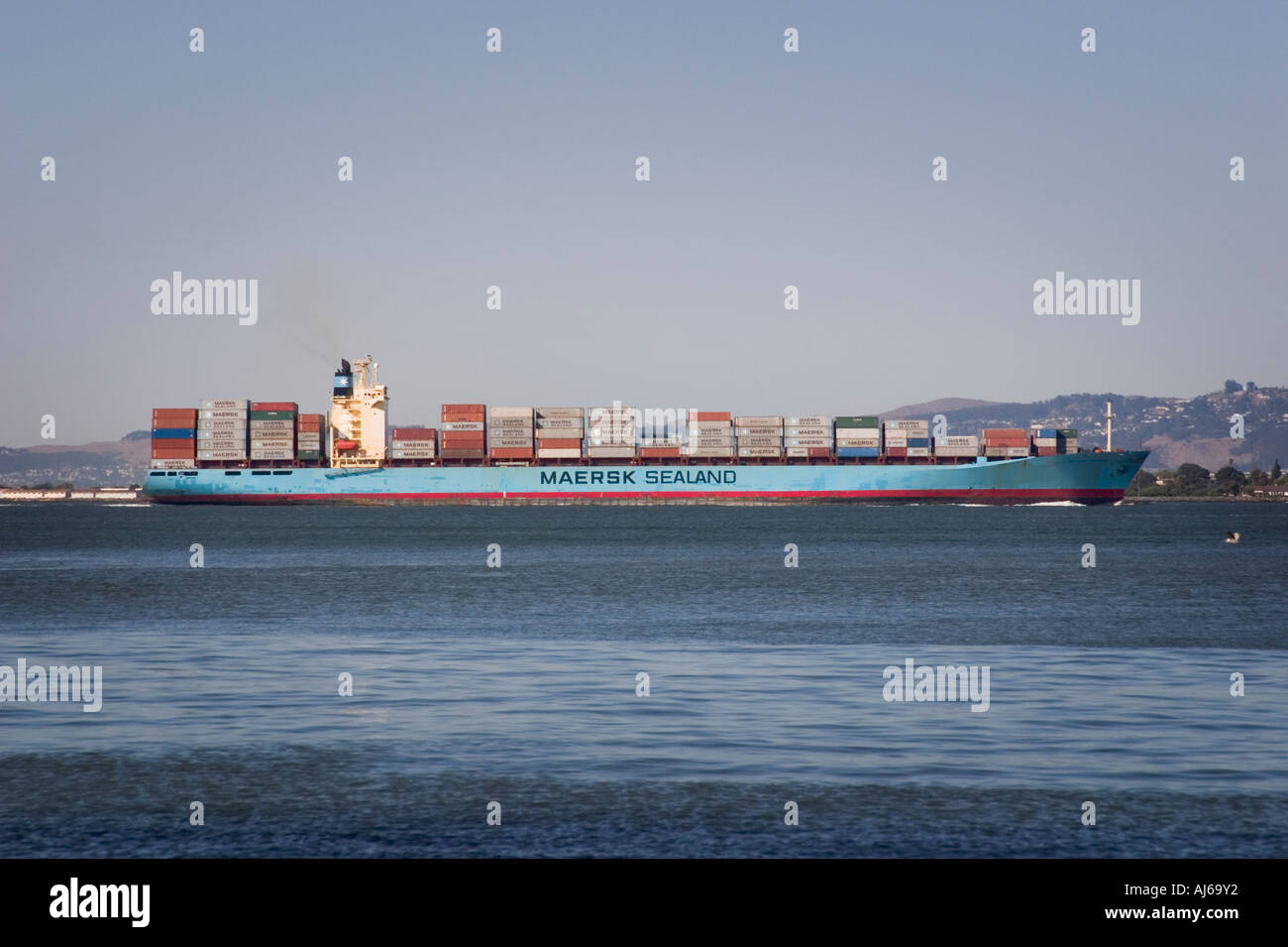 Ocean freighter Maersk Sealand in San Francisco Bay with Treasure ...
