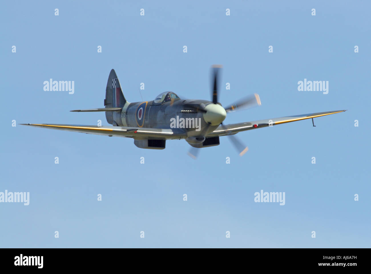 Griffon engined Spitfire flying Duxford Airfield England UK Stock Photo ...