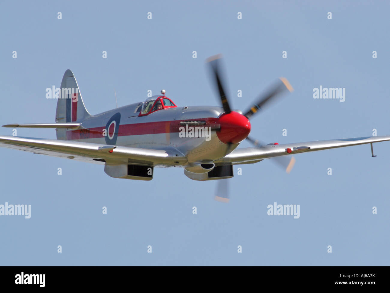 Griffon engined Spitfire flying Duxford Airfield England UK Stock Photo ...