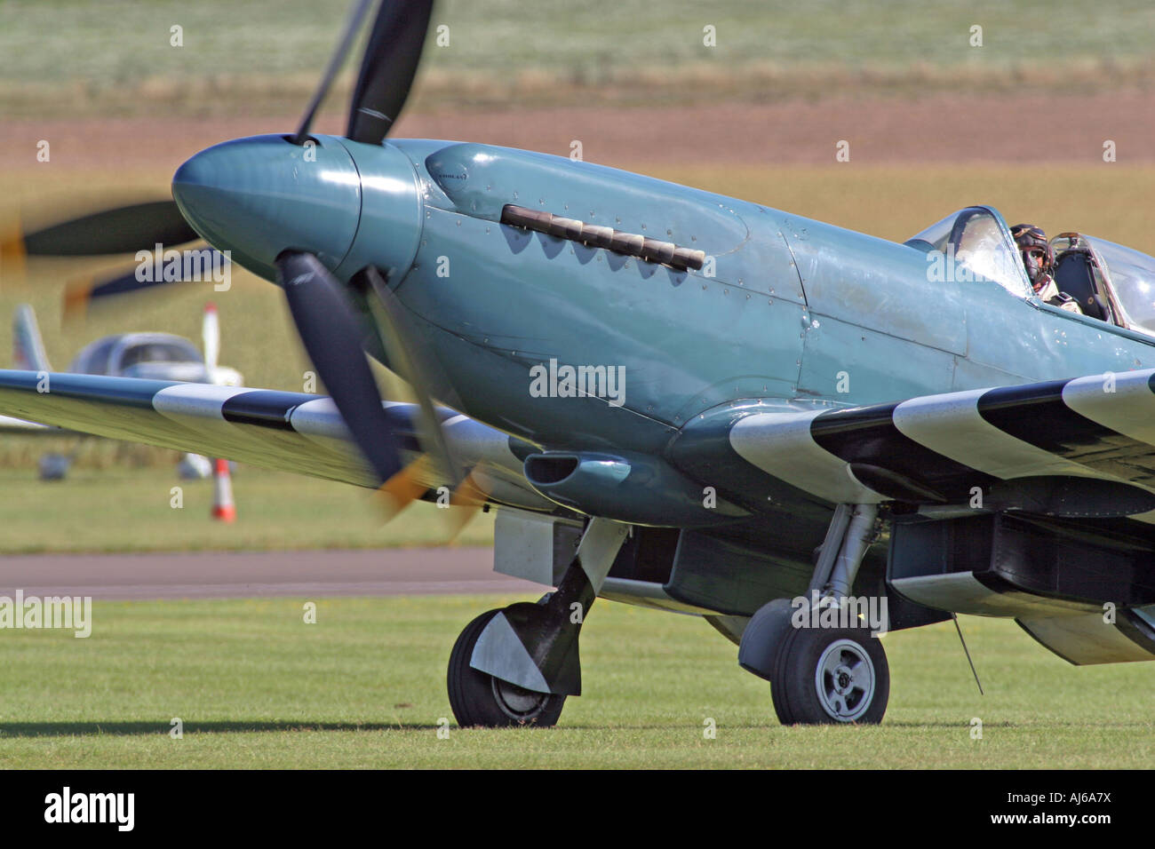 Griffon engined Spitfire with Contra-rotating propellers taxing Duxford ...