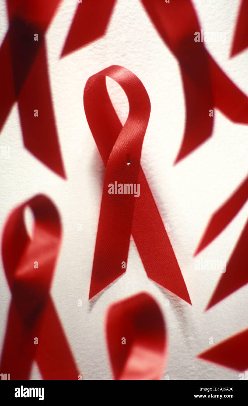 Red Aids awareness ribbons Stock Photo - Alamy