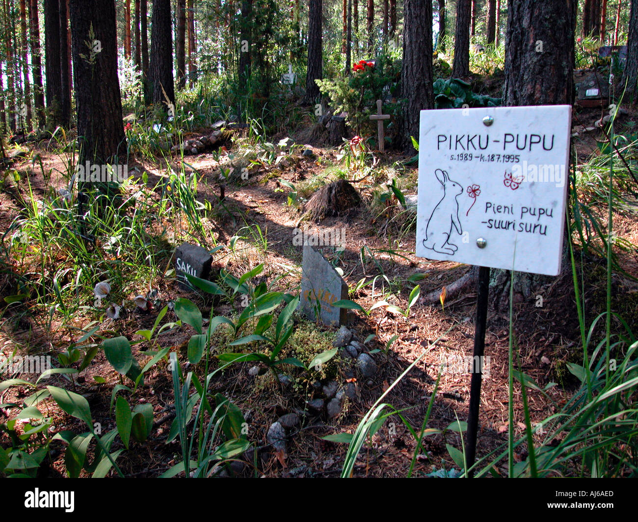 graves for animals in animal cemetery in the near of Heinola Stock ...
