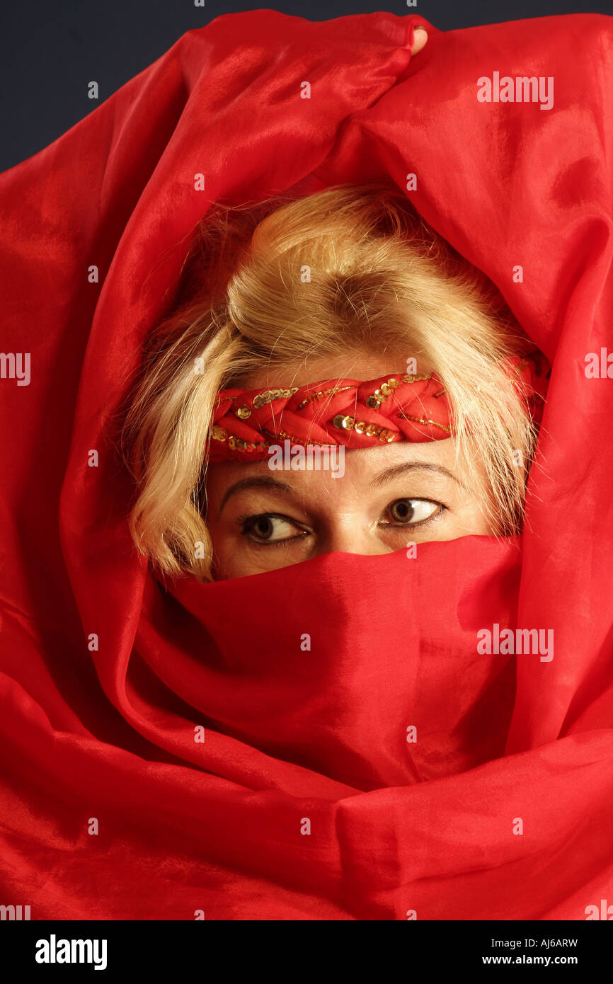 portrait of female dancer with red veil Stock Photo - Alamy