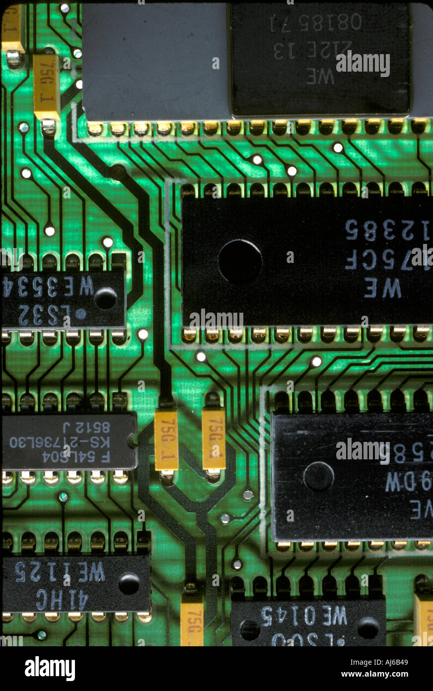 Computer chips and components on circuit board Stock Photo - Alamy