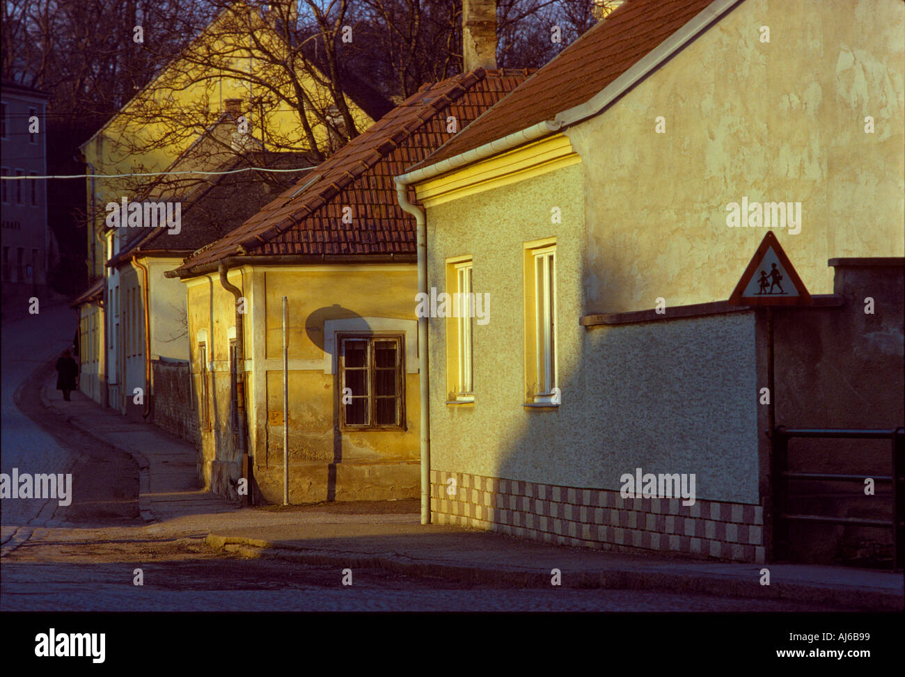 Village in Austria with crossing sign Stock Photo - Alamy