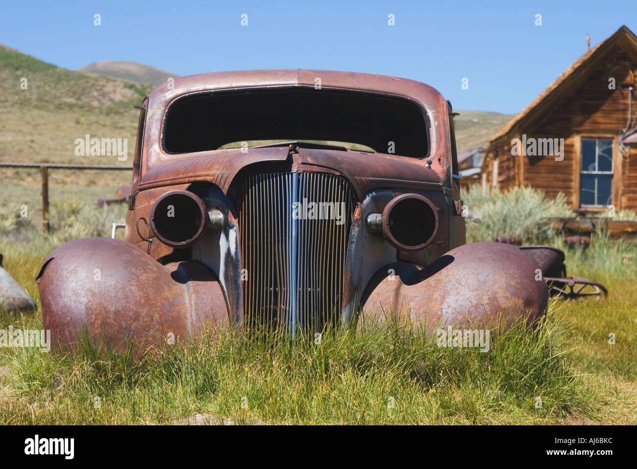 The body of an antique abandoned automobile at Bodie State Historic ...