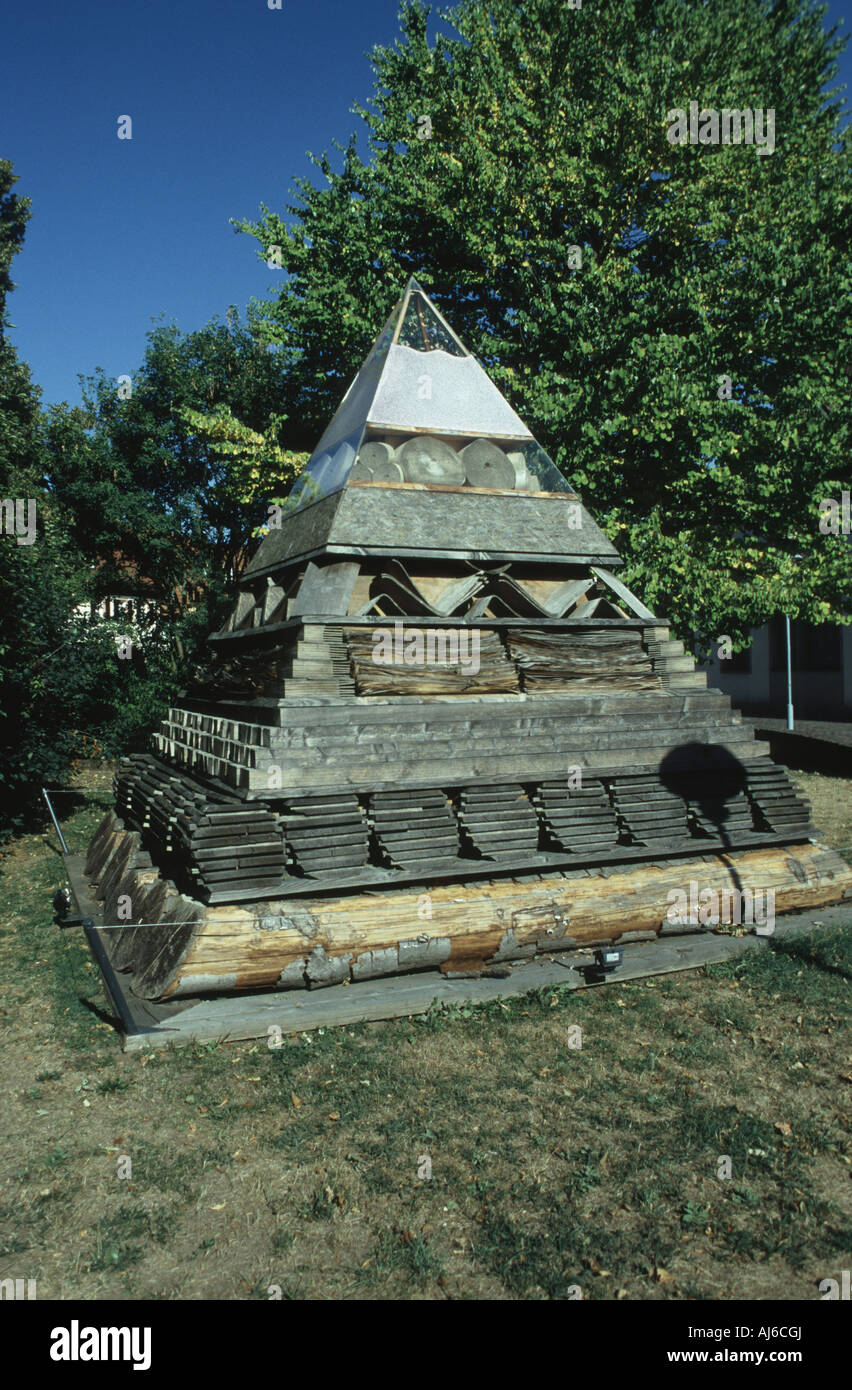 wood pyramid - forms of wood processing, Germany, Bavaria, Franken ...