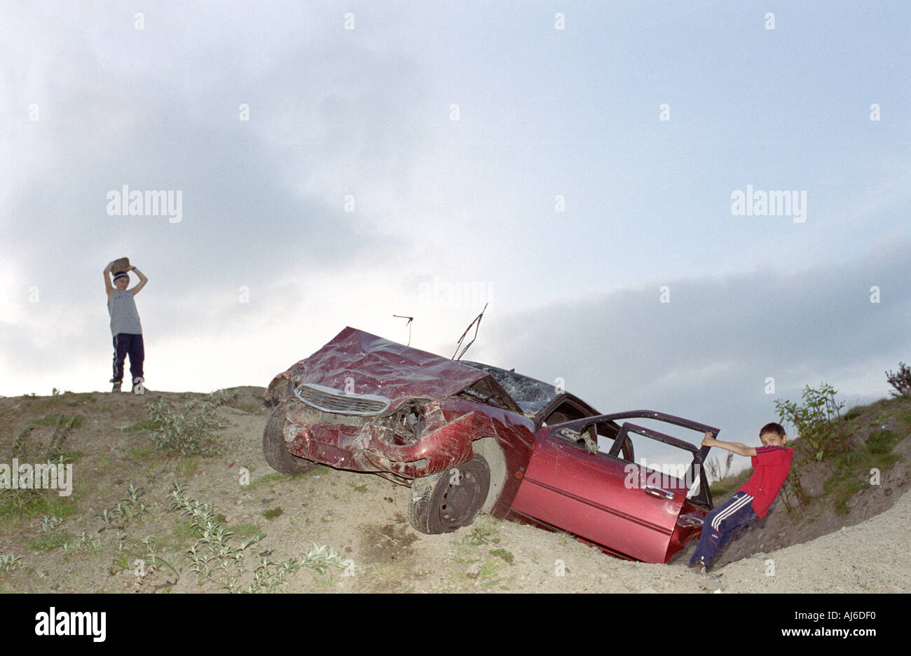 Vandals Throw Stones at Abandoned Car Sheffield UK Stock Photo - Alamy