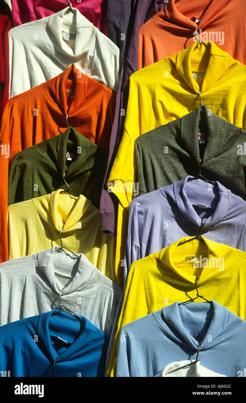 Display of Coloured Shirts in Indian Market Stall Stock Photo - Alamy