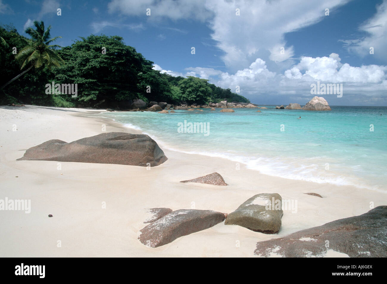 ocean view at Baie Chevalier Anse Lazio, Seychelles, Praslin Stock ...