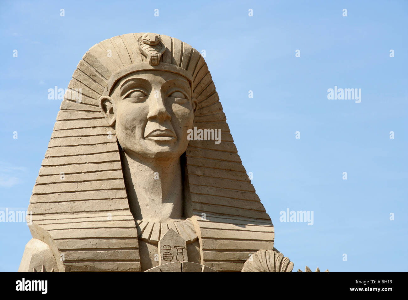 Sand sculpture of an egyptian pharaoh at the world sand sculpting ...