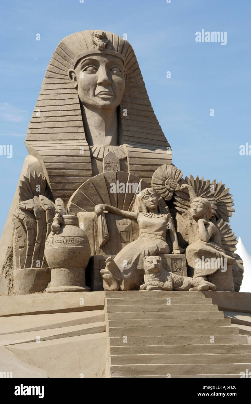 Sand sculpture of an egyptian pharaoh at the world sand sculpting ...