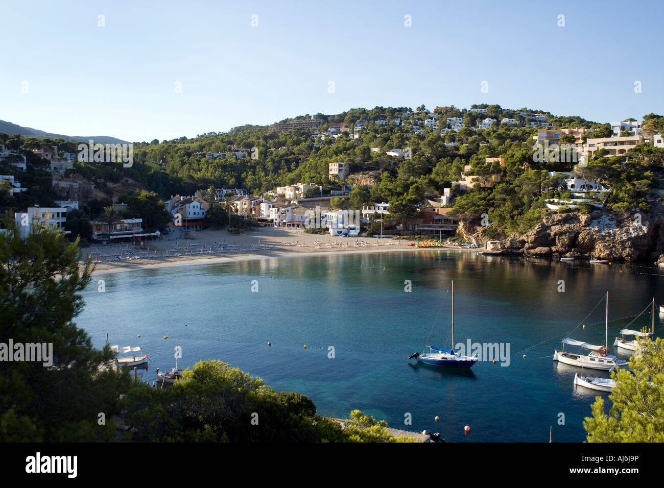 the bay and the beach of Calla Vedella Stock Photo - Alamy