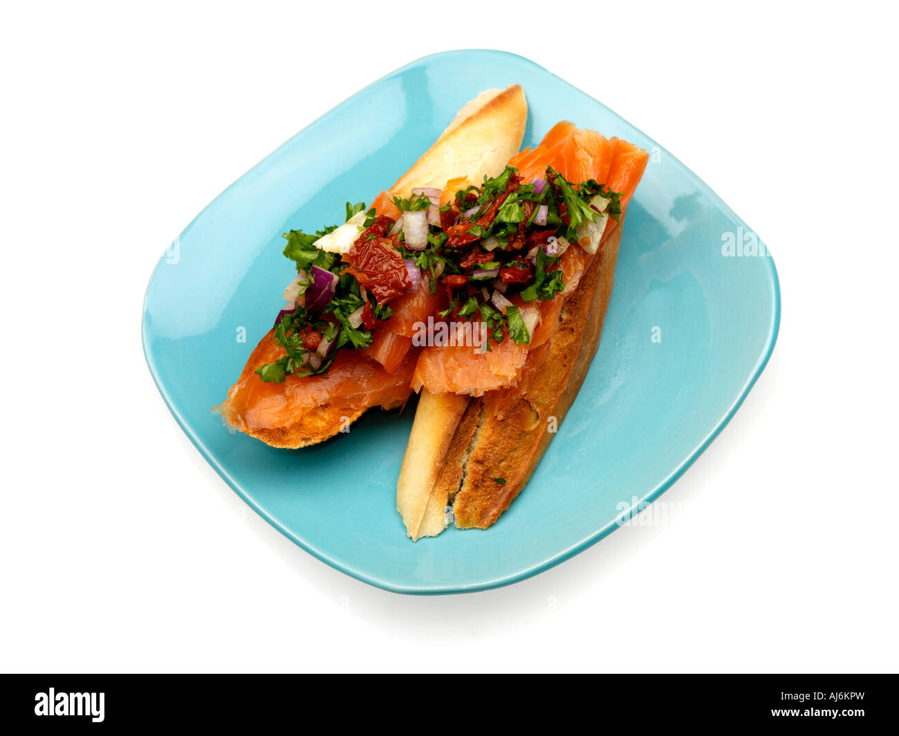 Smoked salmon and salsa baguette supper hi-res stock photography and ...