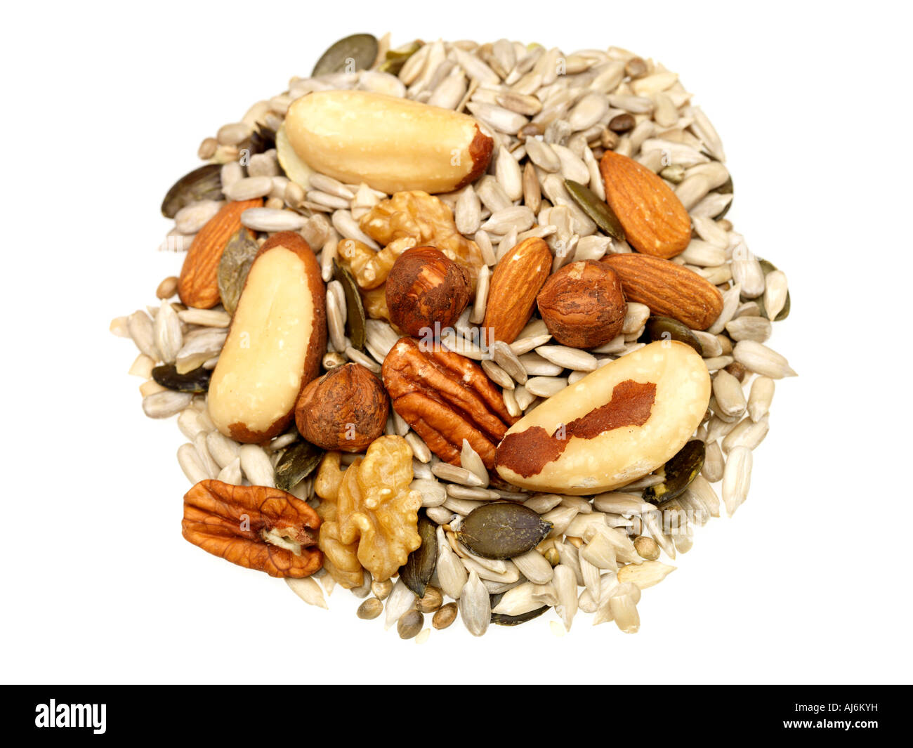 Selection Of Healthy Dried Nuts And Seeds Isolated Against A White ...