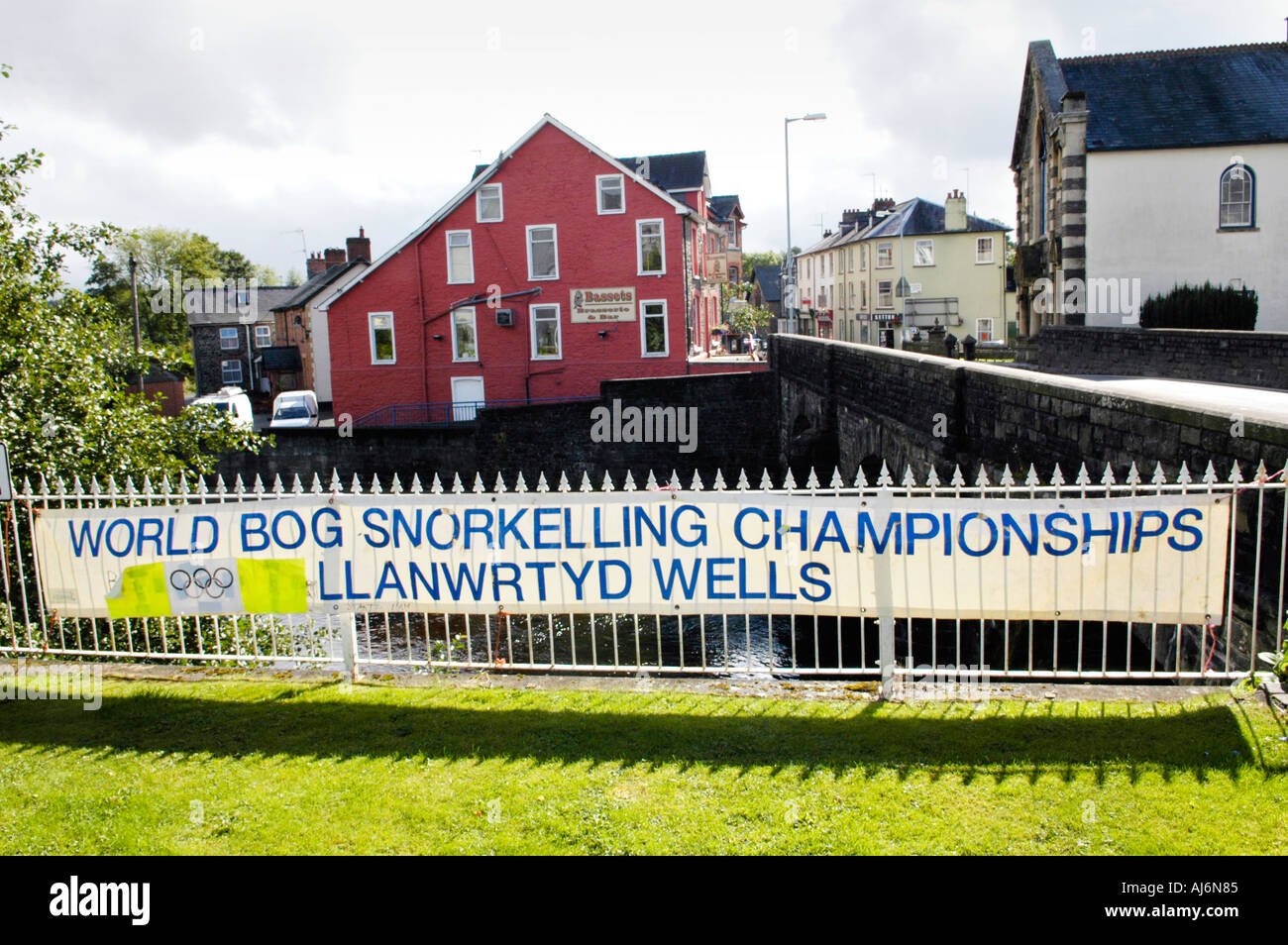 World Bog Snorkelling Championships banner in the town of Llanwrtyd ...