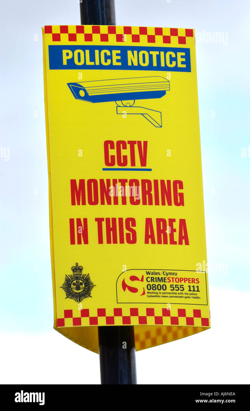 Police CCTV warning notice on a street in the rural market town of ...