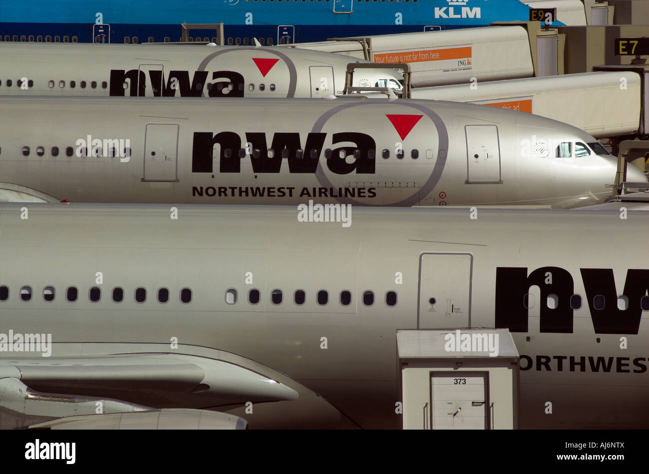 NWA airline aircraft lined up at Amsterdam Schipol airport Stock Photo ...