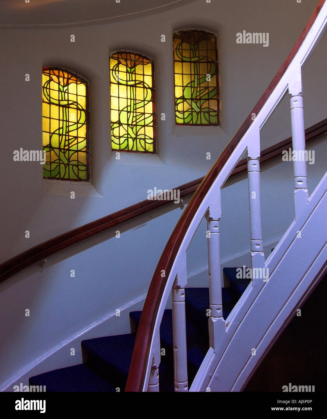 Details of the elegant staircase of the Cafe Americain in Amsterdam ...