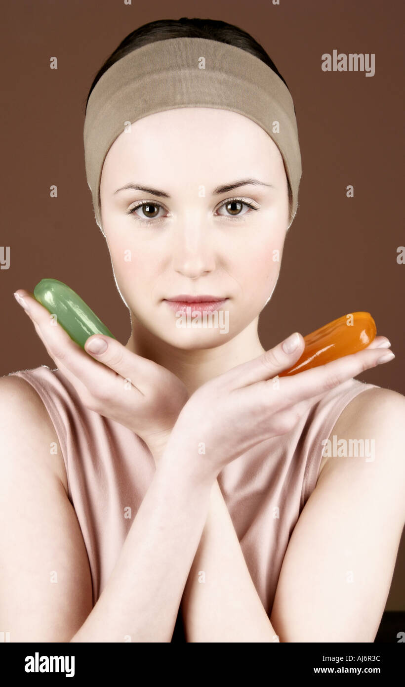 woman 25 30 spa care hand hands hold soap soaps care clean cleanness ...