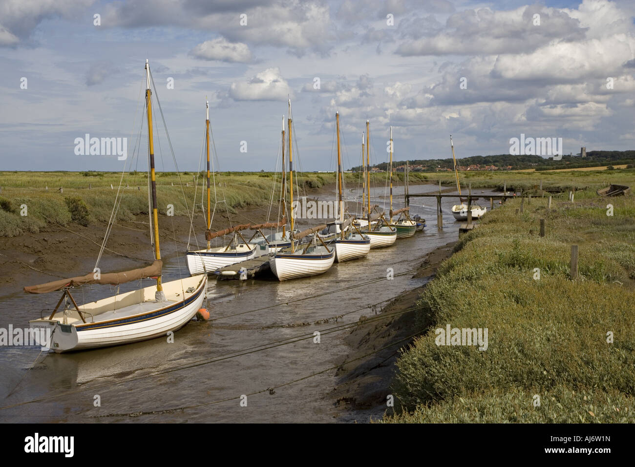 Morston with Blakeney church and village in the distance Norfolk UK ...