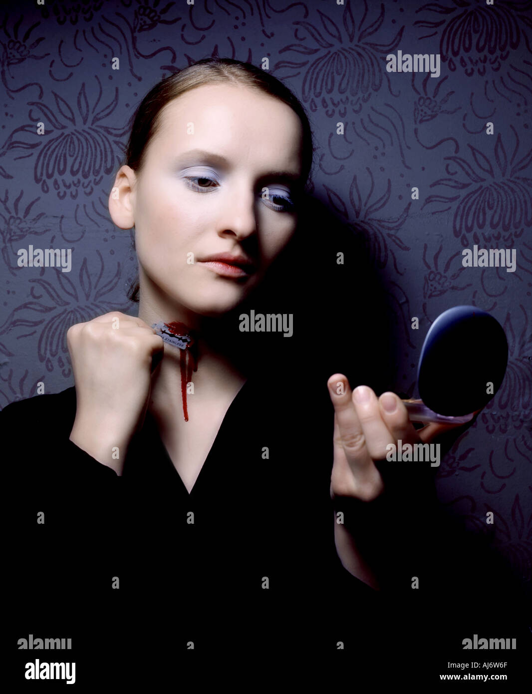 indoor studio flat room close up woman girl 20 25 young brunette blood ...