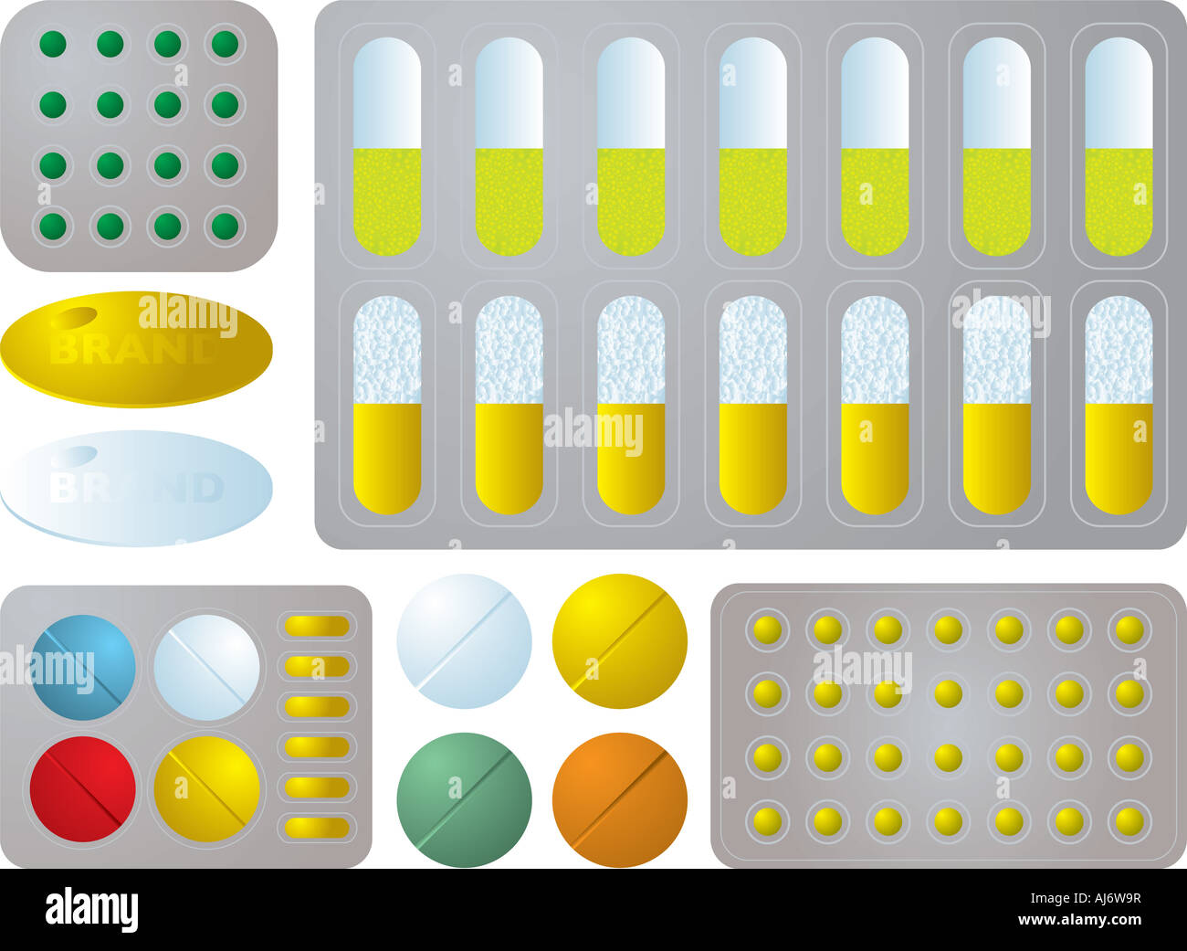 Collection of different pills in various colors and sizes Stock Photo ...