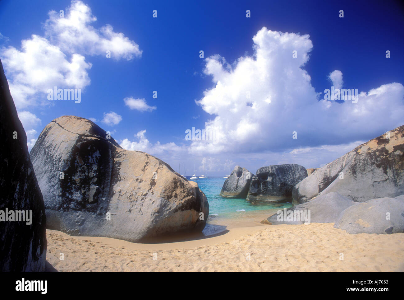 Rocks and beach at The Baths on the island of Virgin Gorda in the ...
