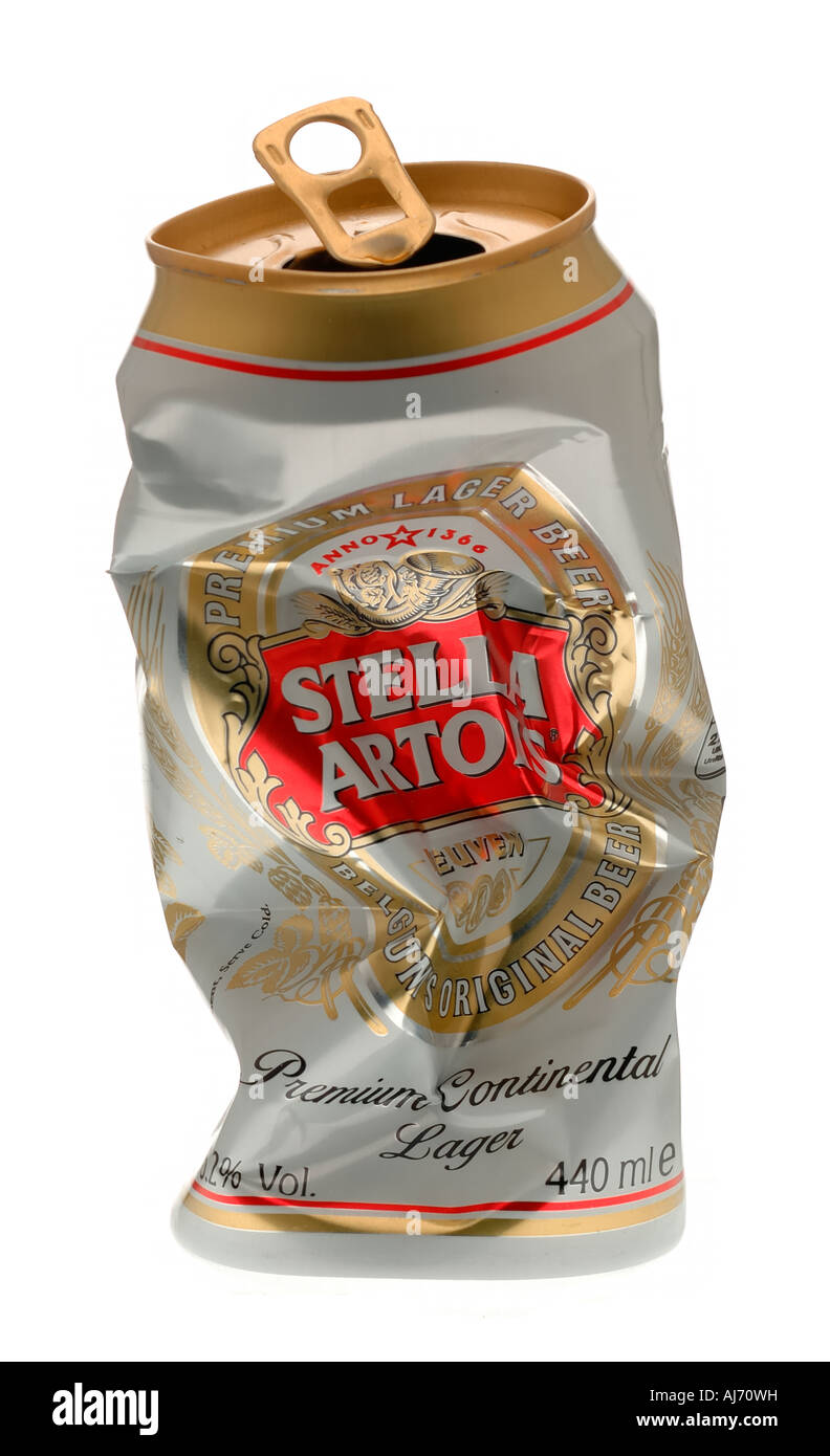 Crushed Can of Stella Artois Stock Photo - Alamy