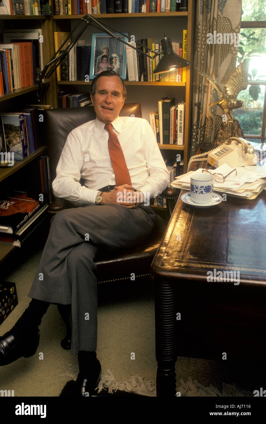 George Herbert Walker Bush 41st US President at home in library Stock ...