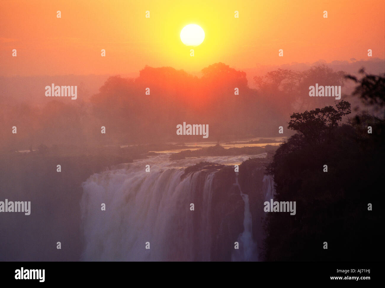 Sunrise over Devils Cataract and Main Falls Victoria Falls Zimbabwe ...