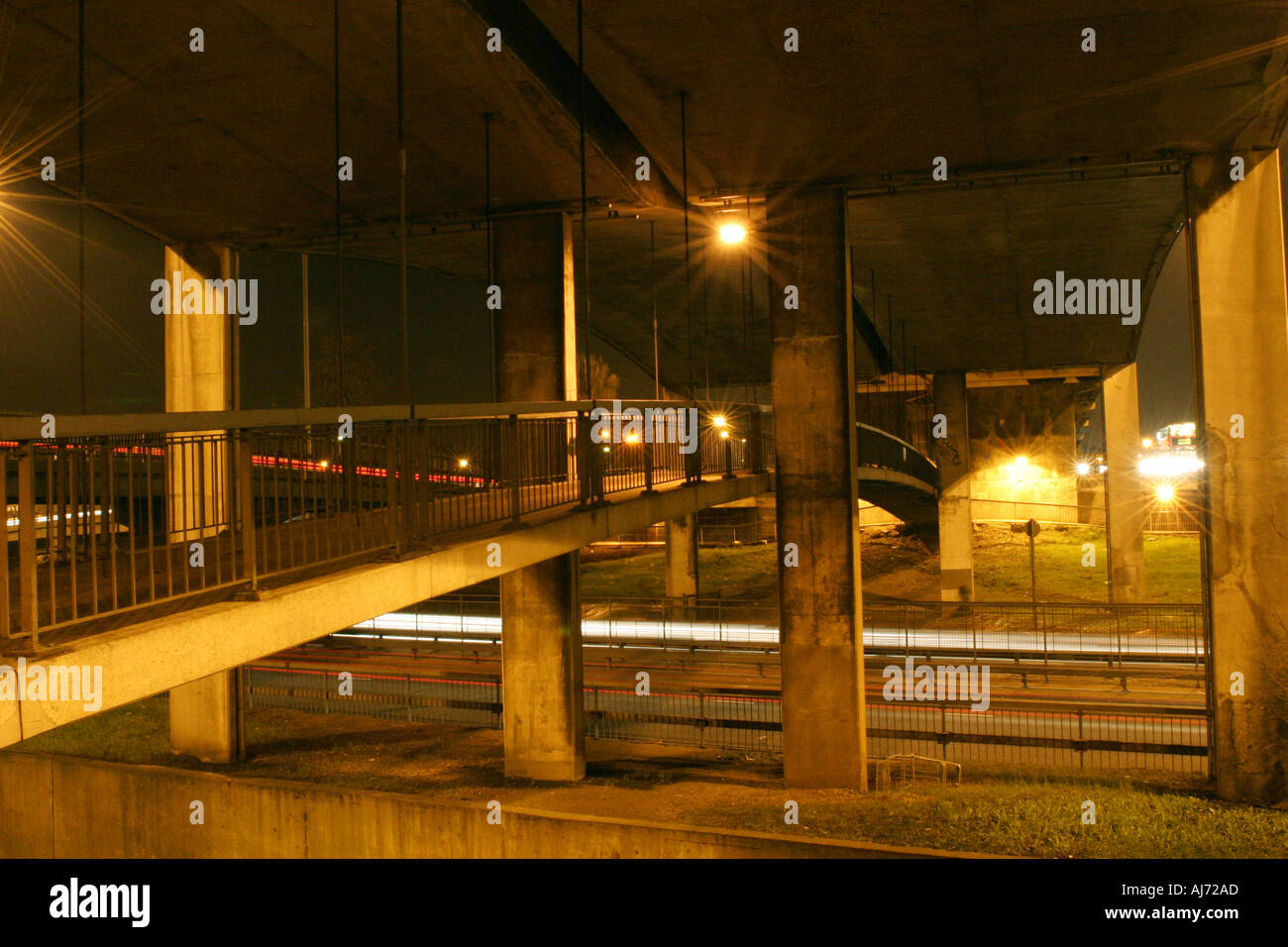 Urban Motorway footbridge at night Stock Photo - Alamy
