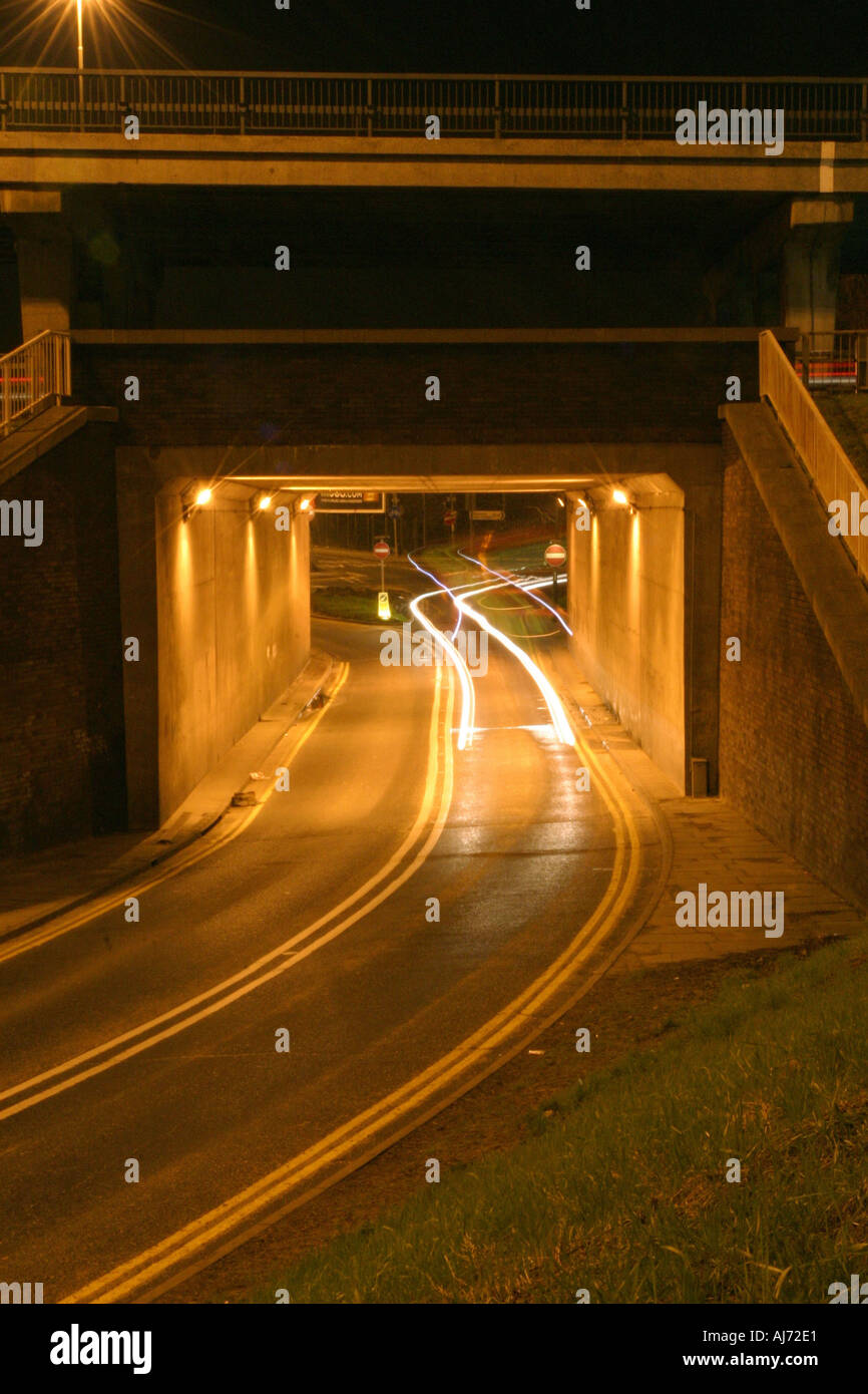 Urban Motorway Bridge and underpass at night Stock Photo - Alamy