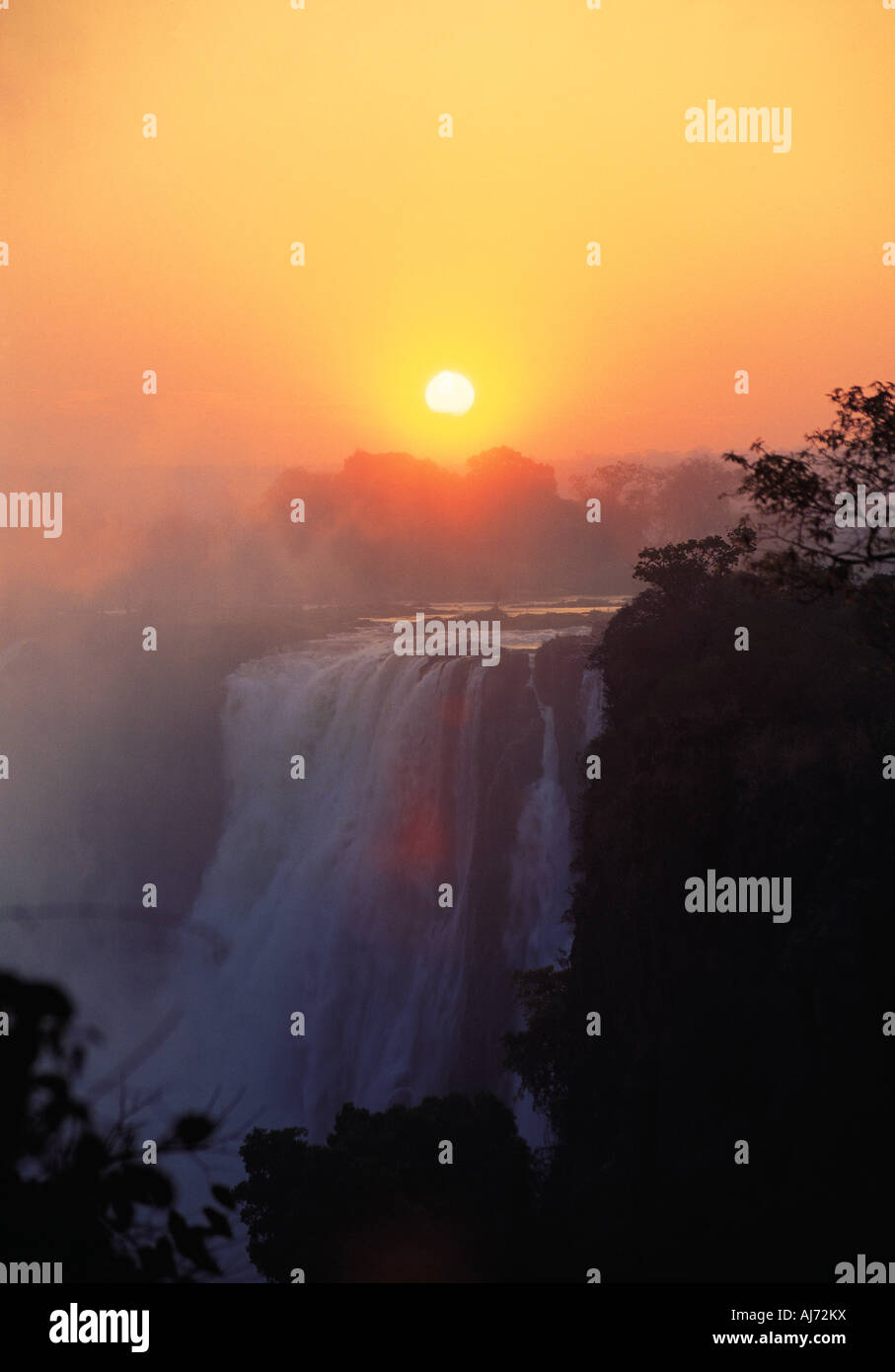 Sunrise over Devils Cataract and Main Falls Victoria Falls Zimbabwe ...